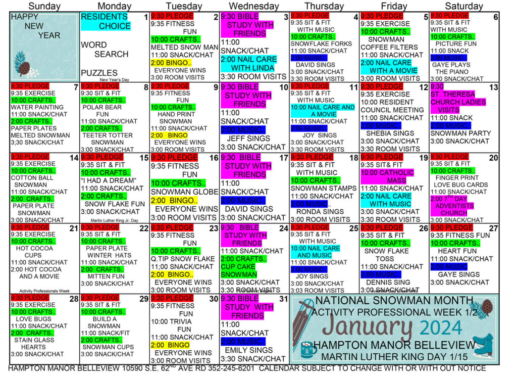 Belleview Activities Calendar - Hamptonmanor